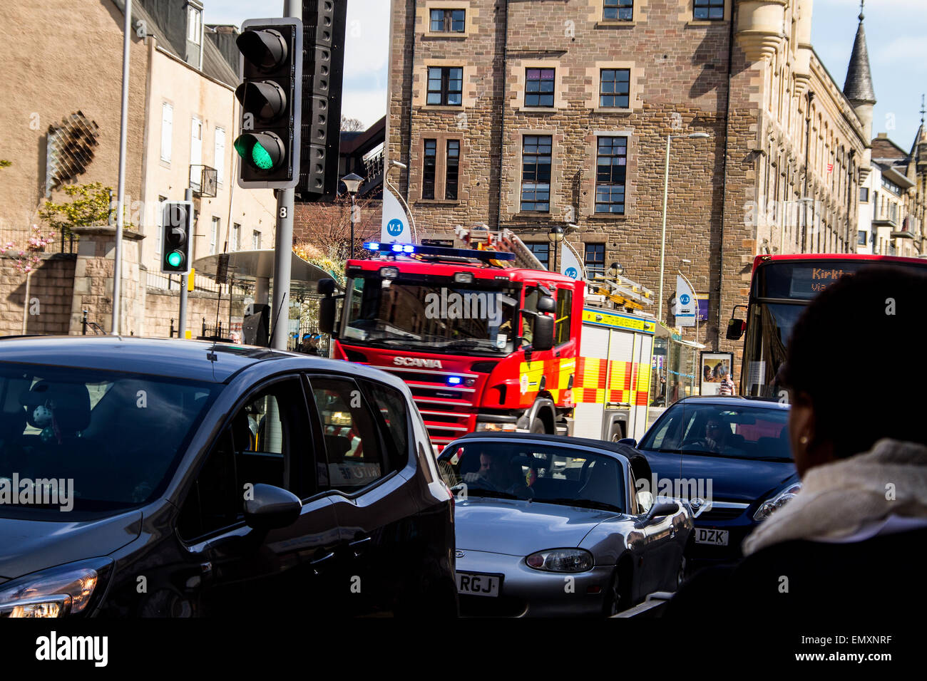A Scottish Fire and Rescue Service Fire Engine speeding along the ...