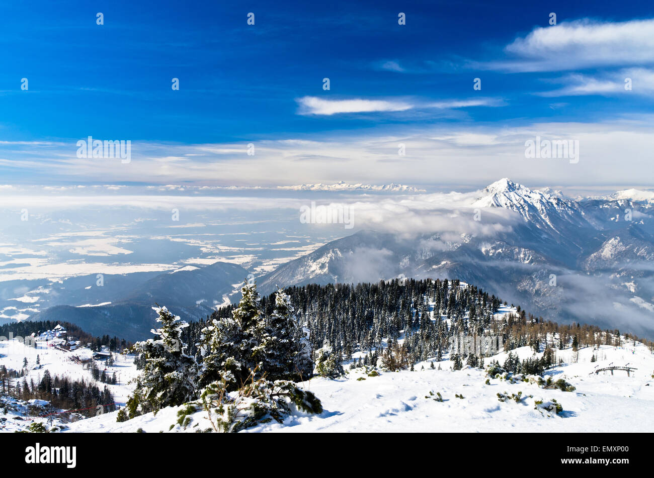 Karavanke mountains landscape, south side of the Alps, mount Krvavec ...