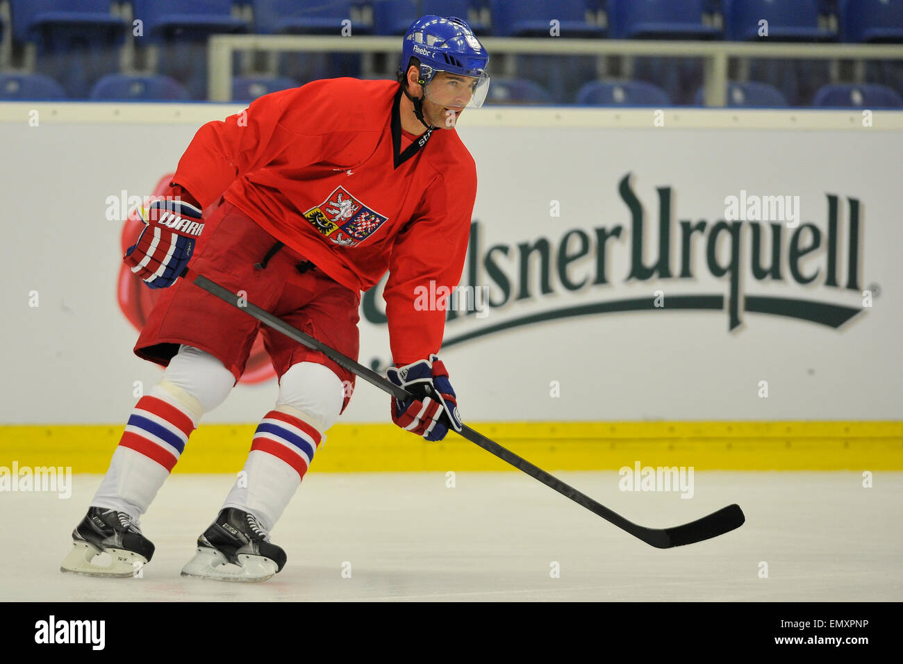 Czech National Hockey Team player Jaromir Jagr smiles during a training ...