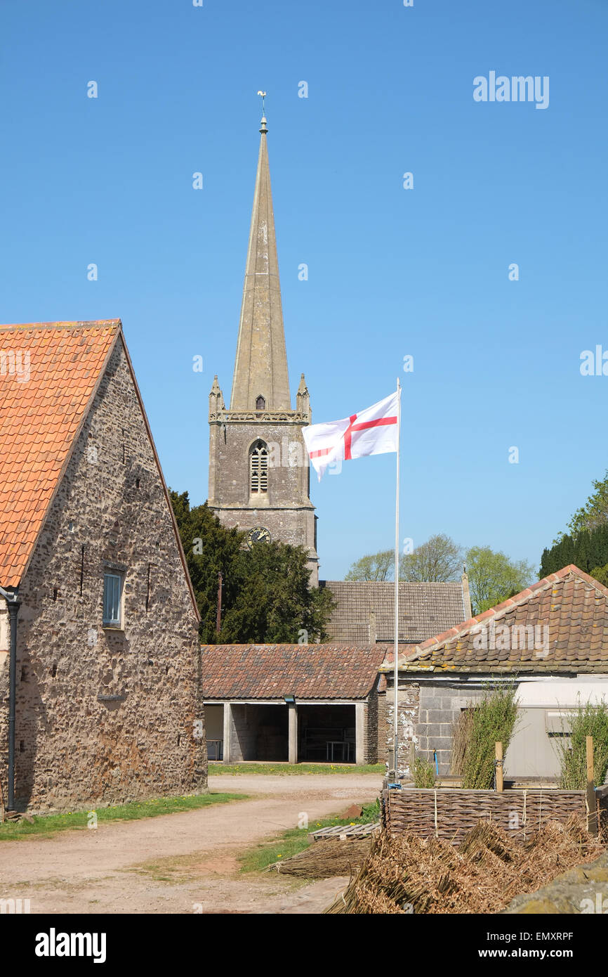 St George's flag flying in front of the Parish Church in Winterbourne ...