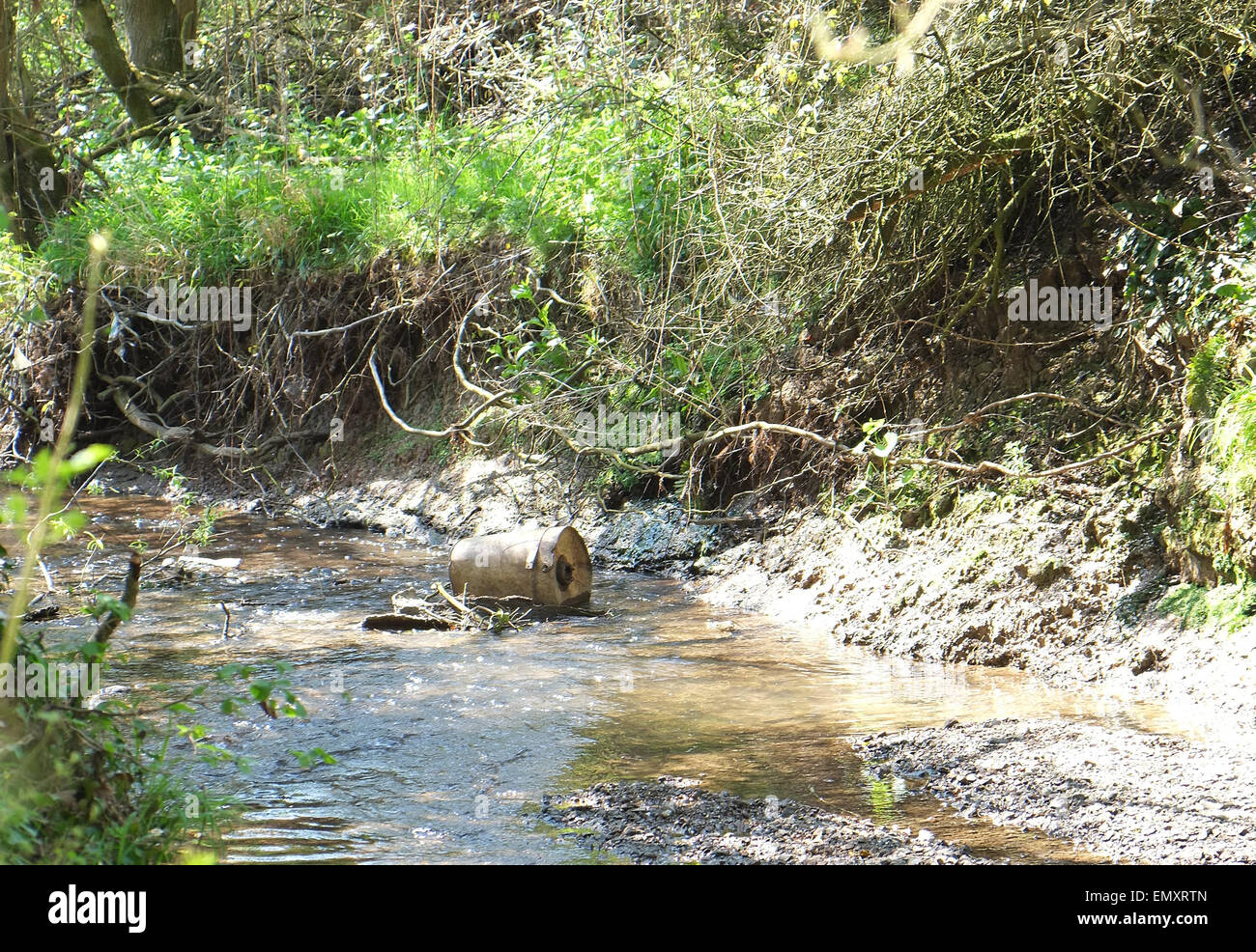 A typical English stream with an old barrel thrown on, 23rd April 2015 ...