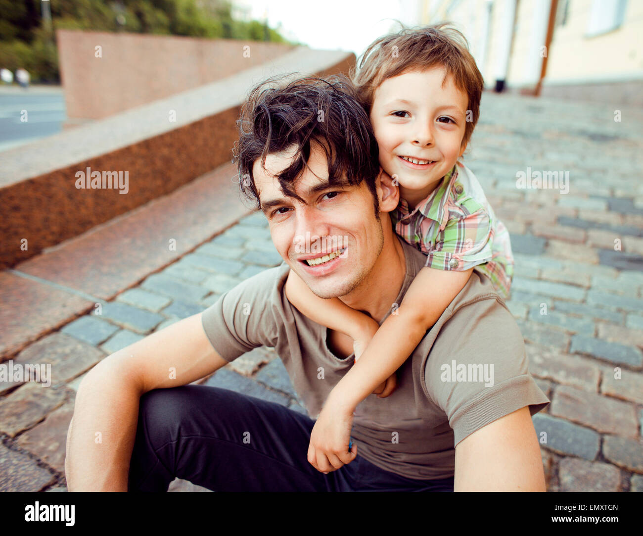 little son with father in city Stock Photo - Alamy
