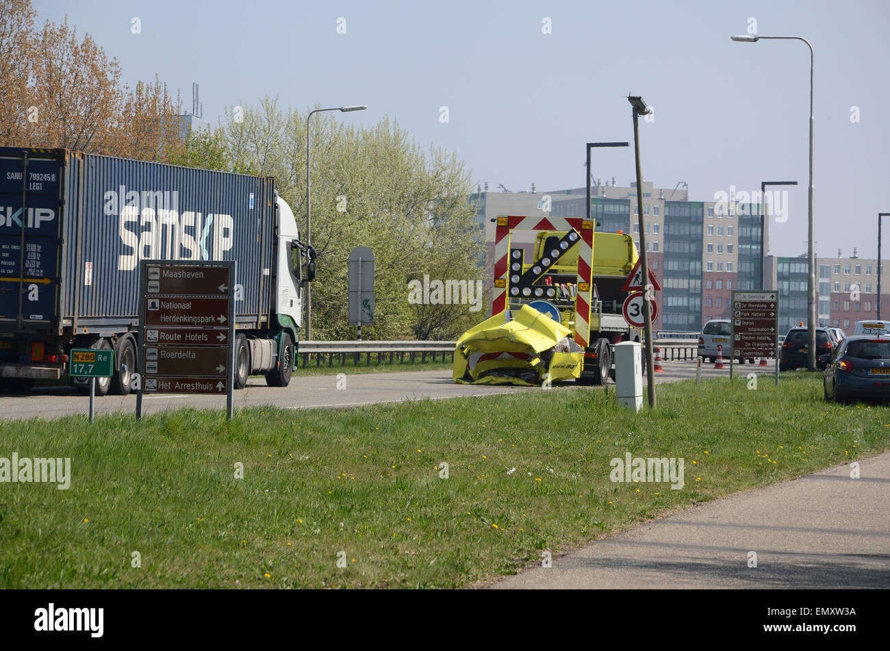 impact protection vehicle for roadworks after collision Stock Photo - Alamy