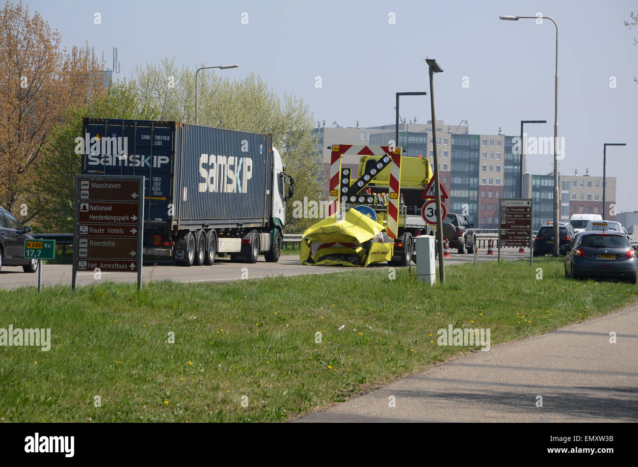 impact protection vehicle for roadworks after collision Stock Photo - Alamy