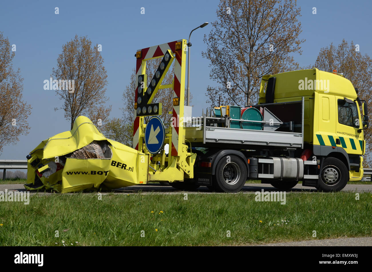 roadworks; impact protection vehicle after collision Stock Photo - Alamy