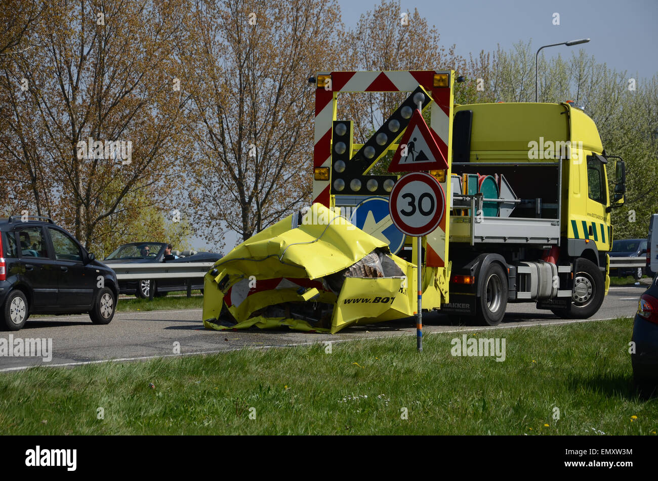 impact protection vehicle for roadworks after collision Stock Photo - Alamy
