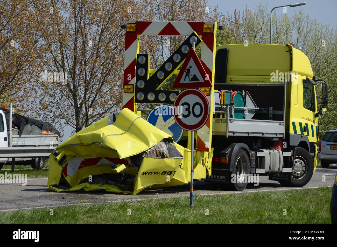 impact protection vehicle for roadworks after collision Stock Photo - Alamy