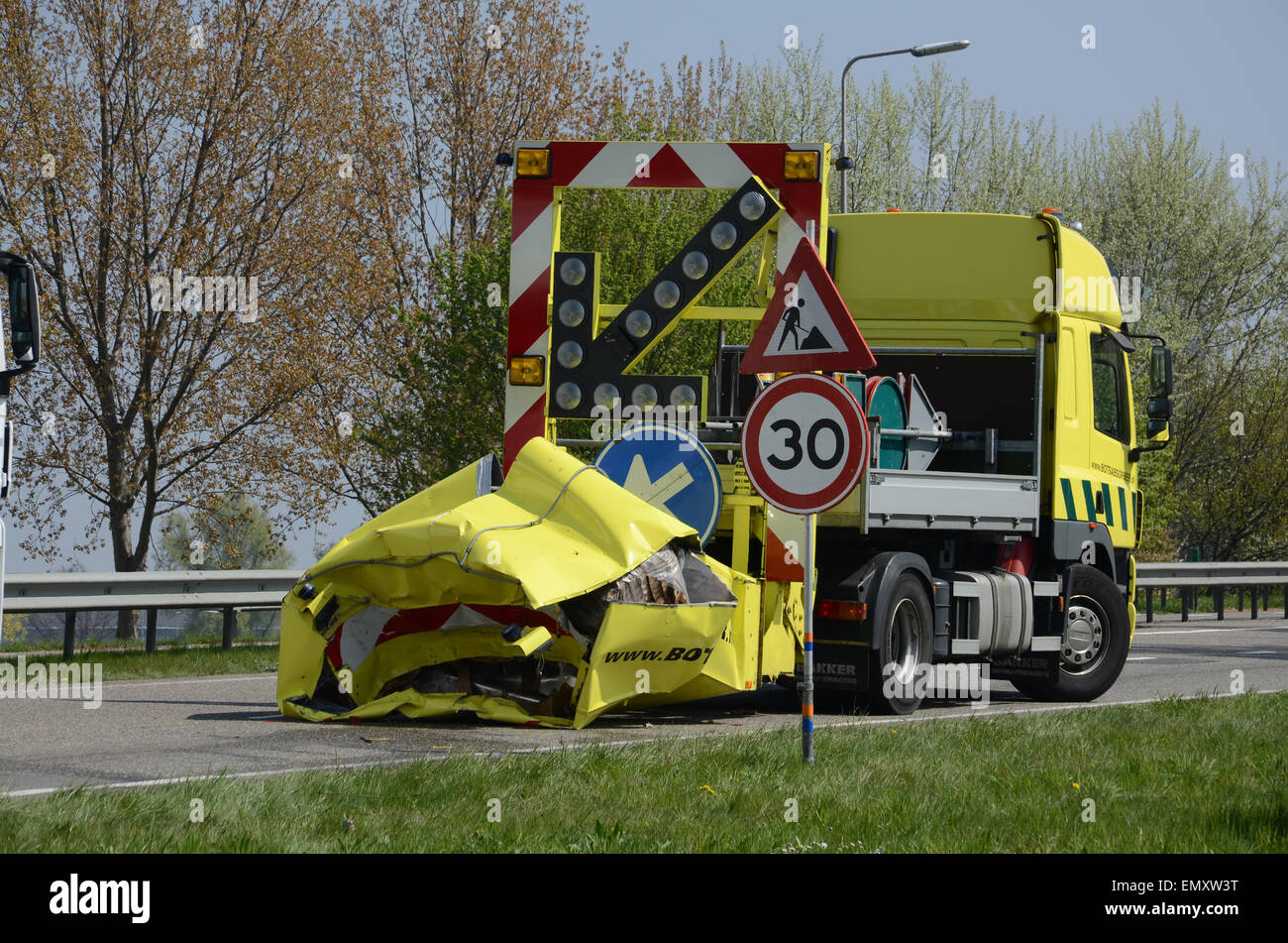 impact protection vehicle for roadworks after collision Stock Photo - Alamy