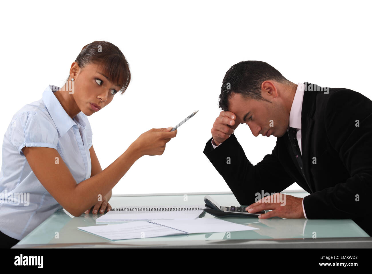 Woman scolding a colleague Stock Photo - Alamy