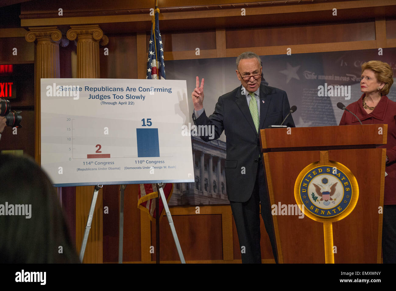 US Senator Chuck Schumer during a press conference following the ...