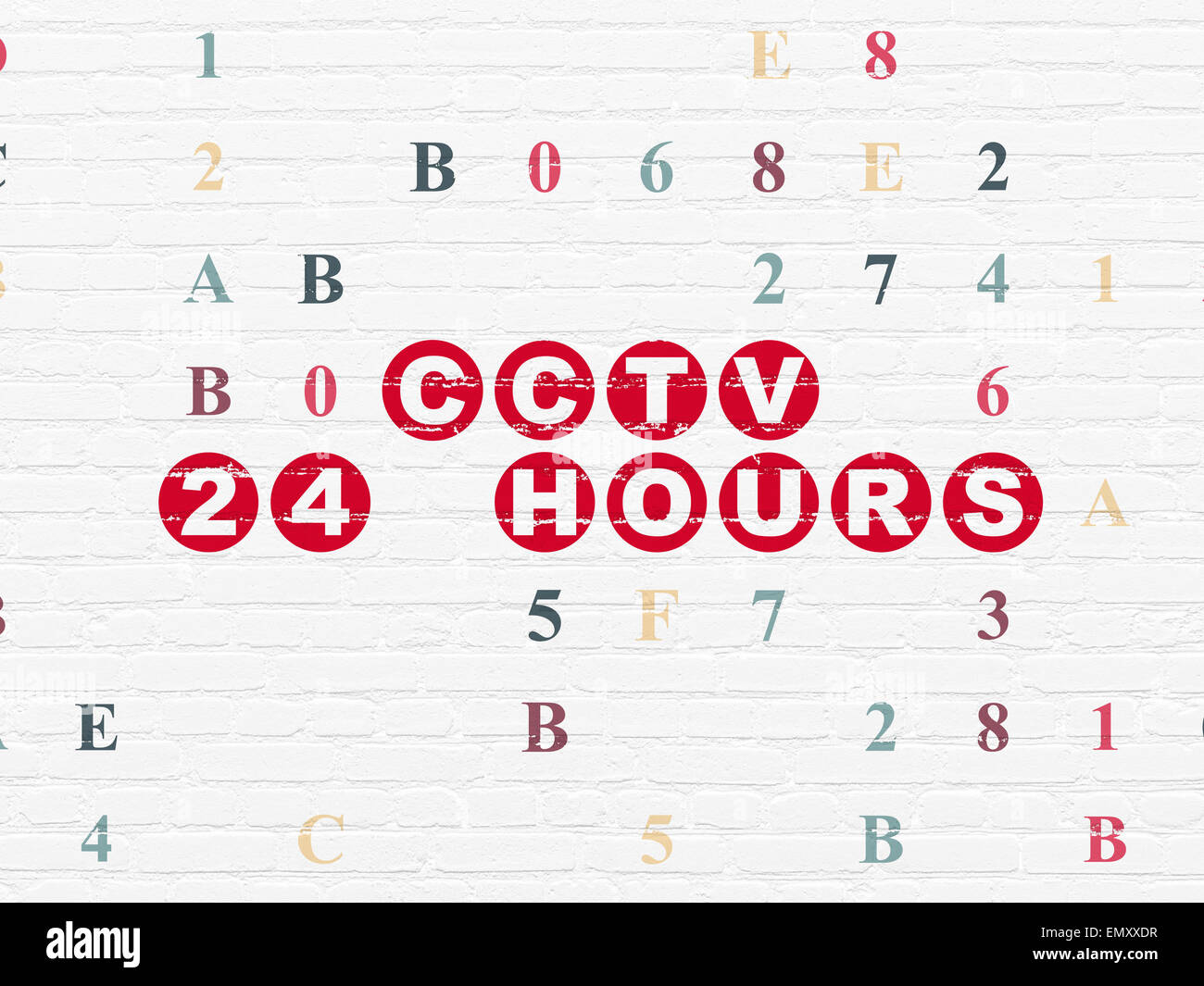 Safety concept: CCTV 24 hours on wall background Stock Photo - Alamy