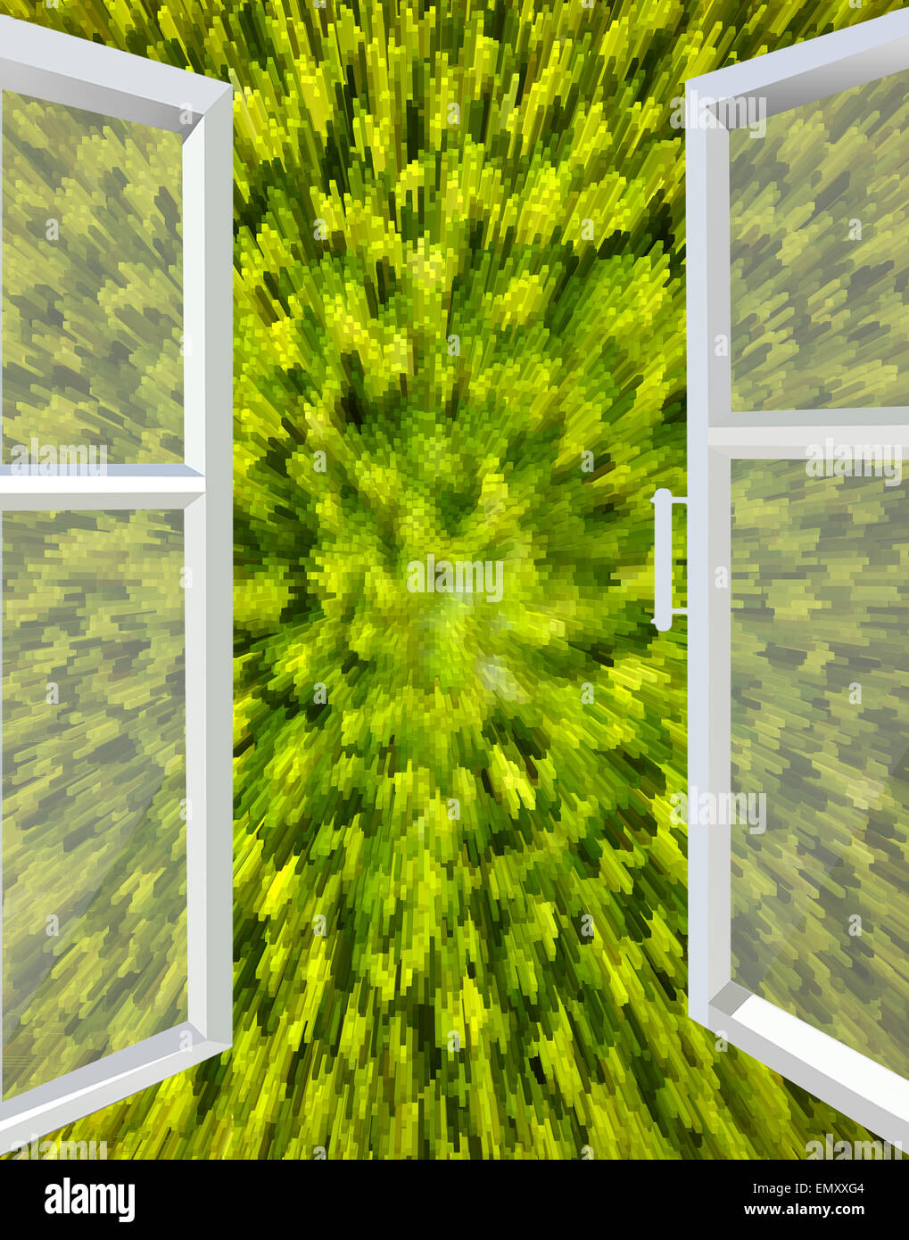 opened window to the bright green abstraction Stock Photo - Alamy