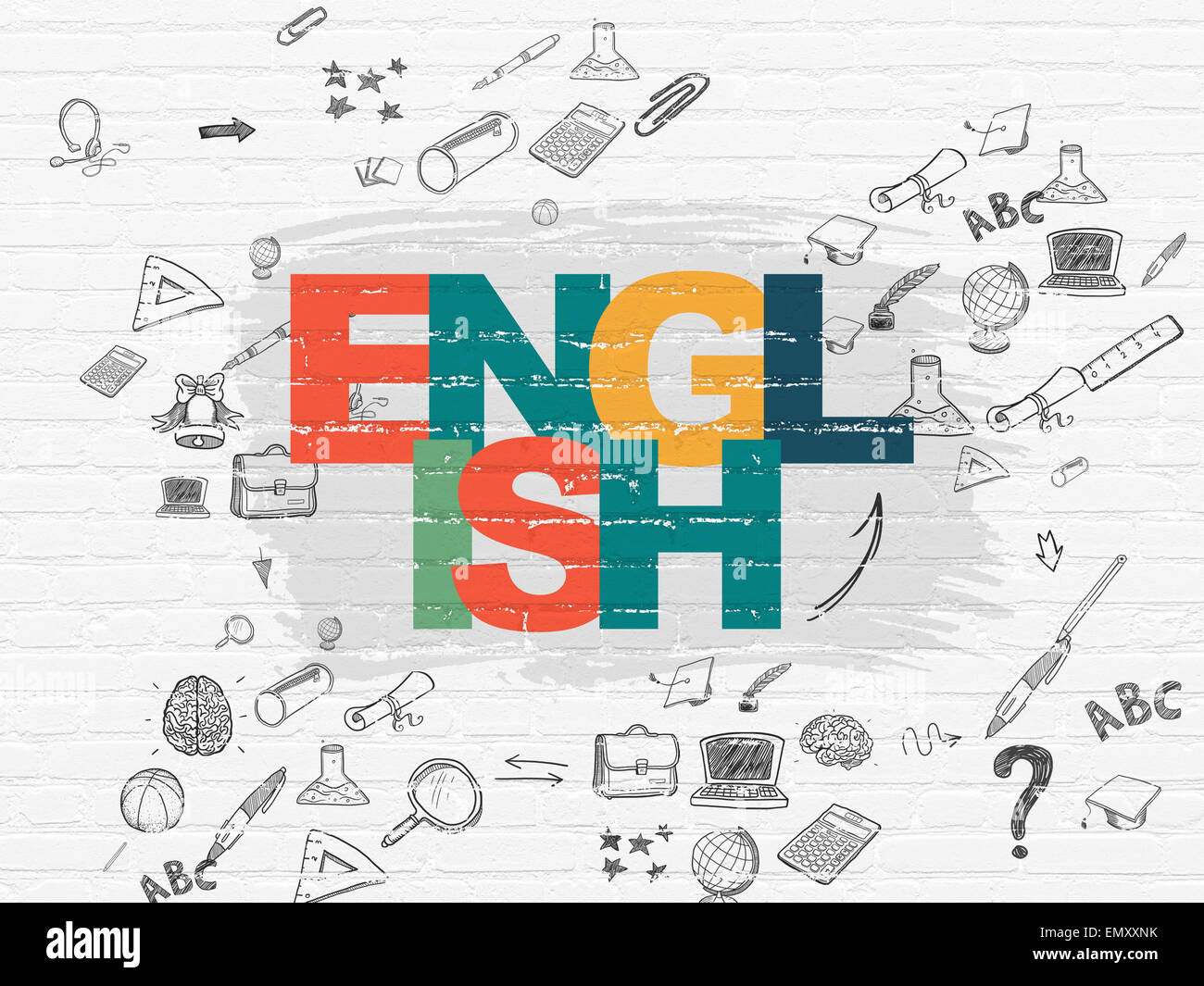 Education concept: English on wall background Stock Photo - Alamy