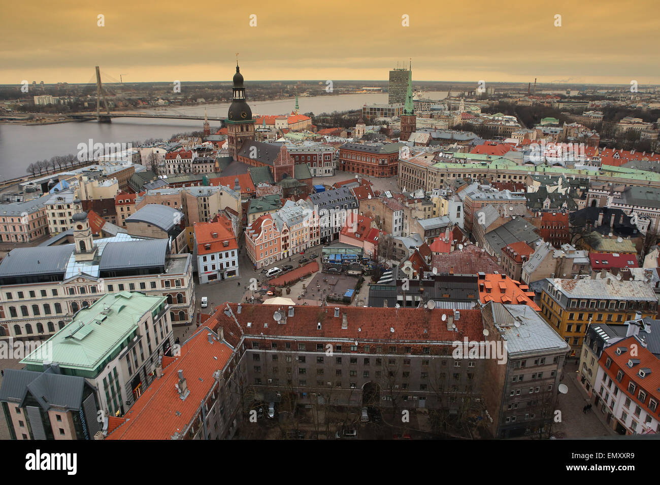 Panorama of the medieval Old Town of Riga from St Peter's Church.Left ...