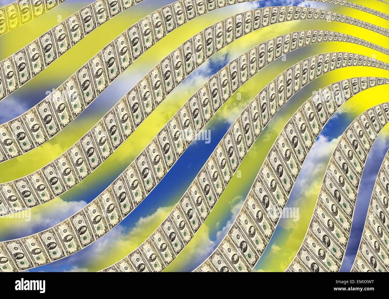 dollar and sun beams with hot yellow sun Stock Photo - Alamy