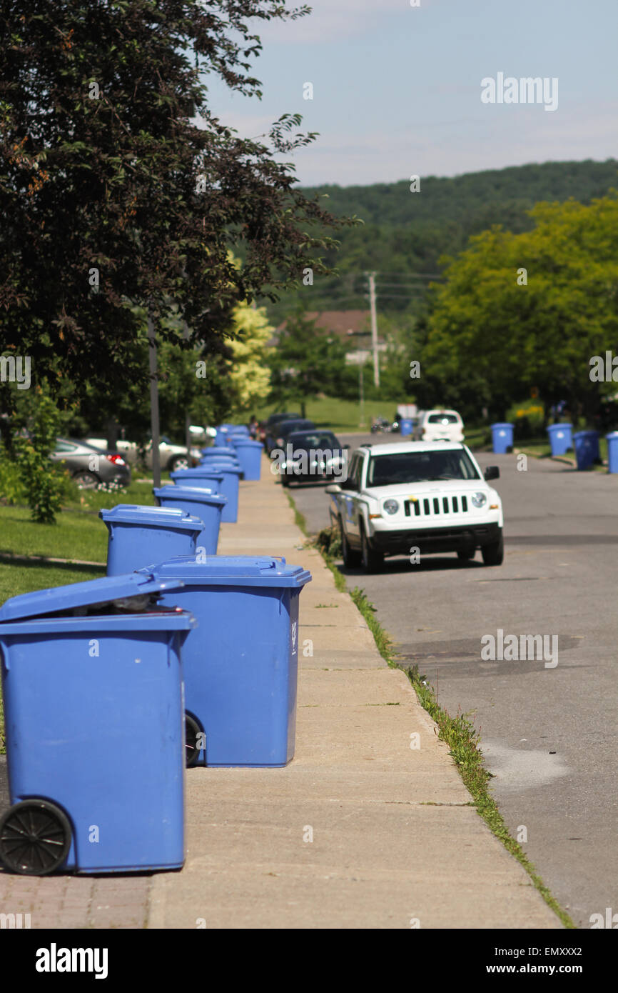 Recycling Bins in a suburb in Quebec, Canada Stock Photo - Alamy