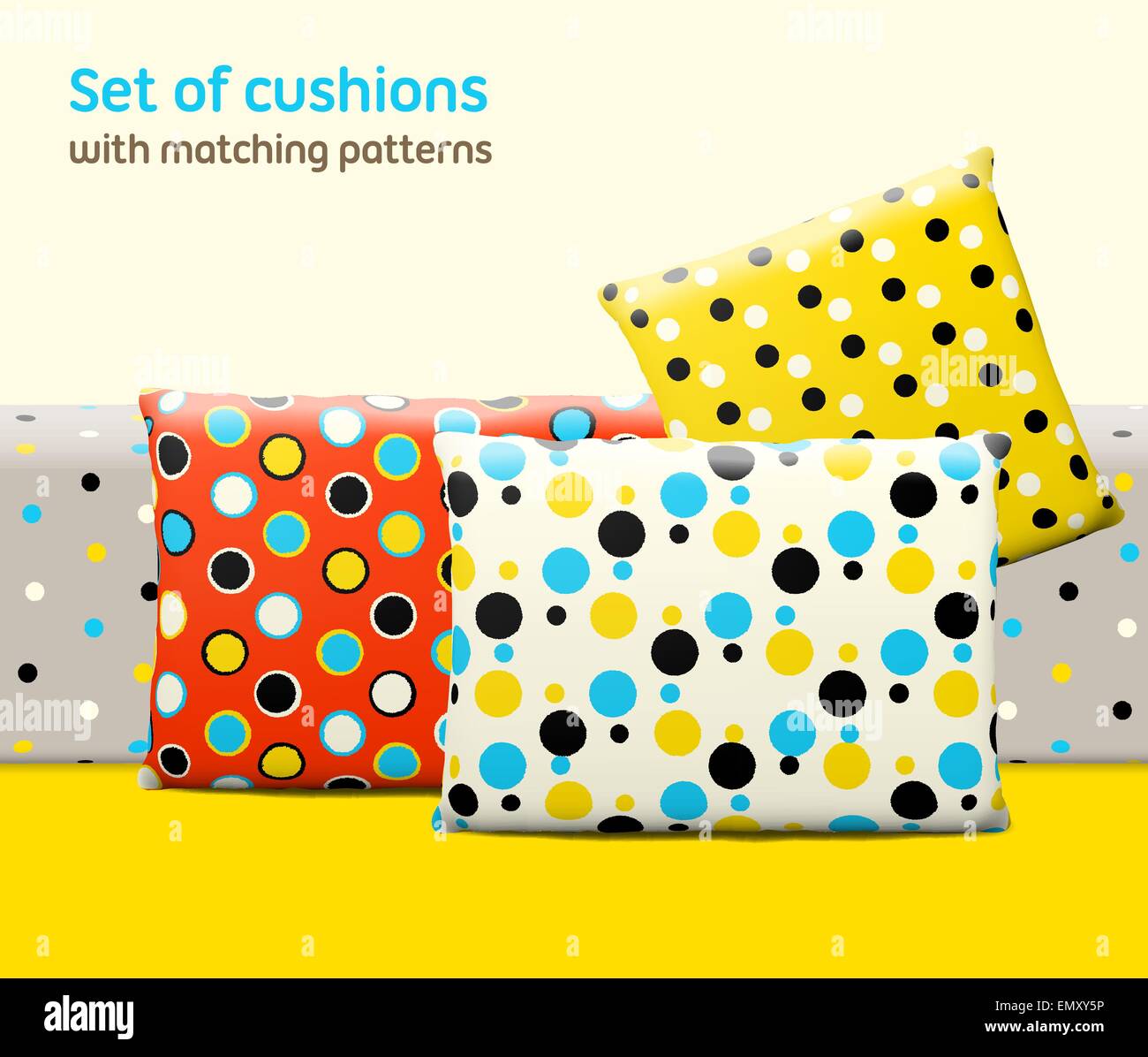 Set of cushions and pillows with matching seamless patterns. Interior ...
