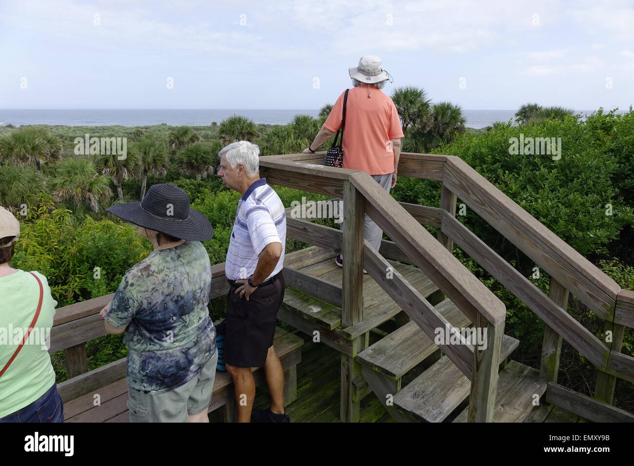 Visitors at the observation deck atop Turtle mound, a large shell ...