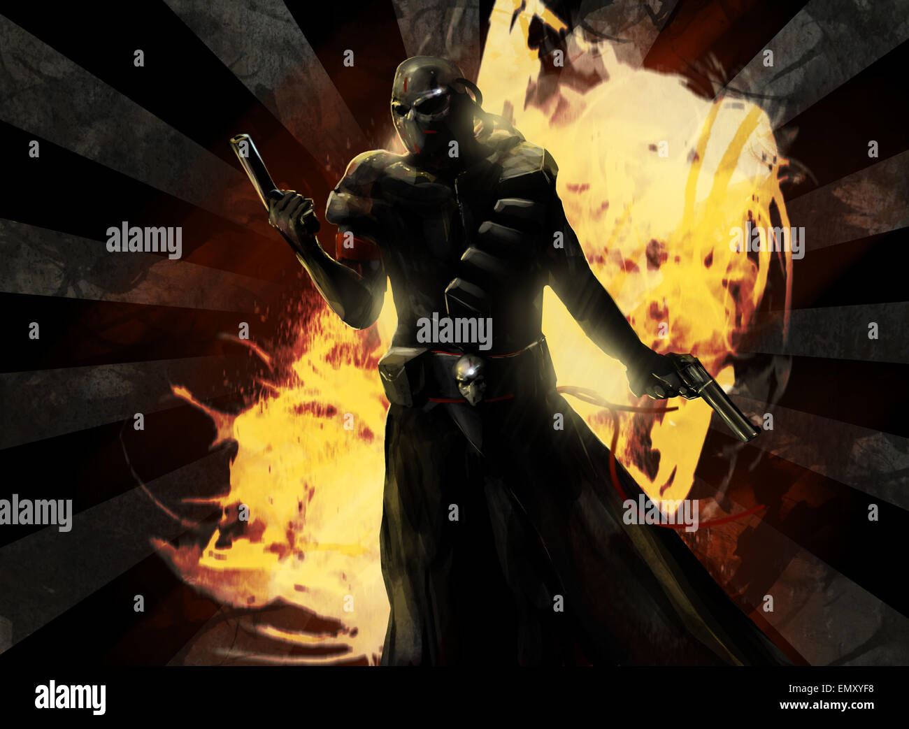 Assassin. Armed assassin warrior posing with guns Stock Photo - Alamy