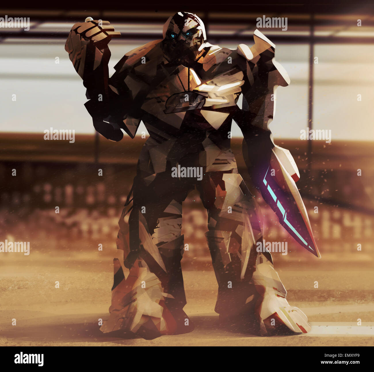 Baseball robot. Baseball robot standing on a stadium holding a ball ...