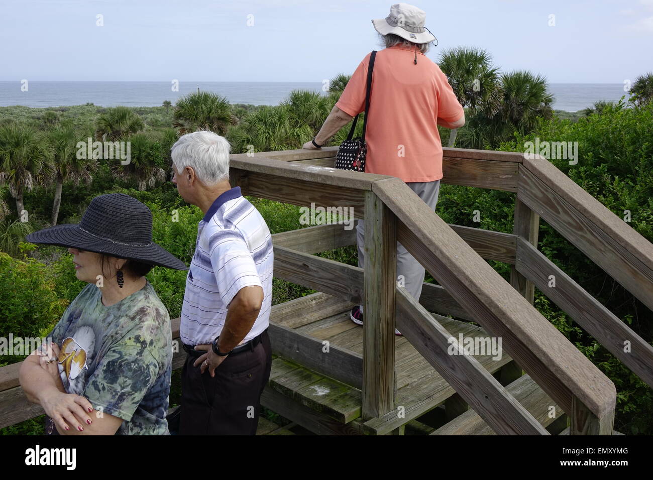Visitors at the observation deck atop Turtle mound, a large shell ...