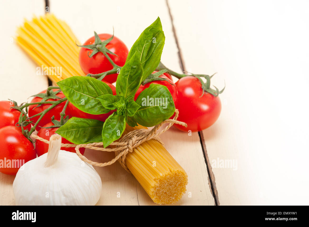 Italian basic pasta fresh ingredients cherry tomatoes garlic and basil ...