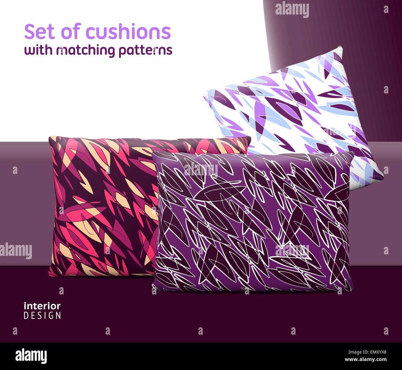 Set of cushions and pillows with matching seamless patterns. Interior ...