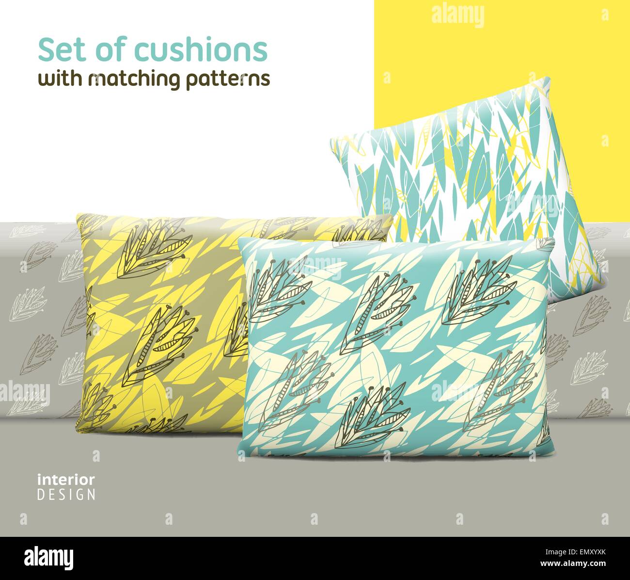 Set of cushions and pillows with matching seamless patterns. Interior ...
