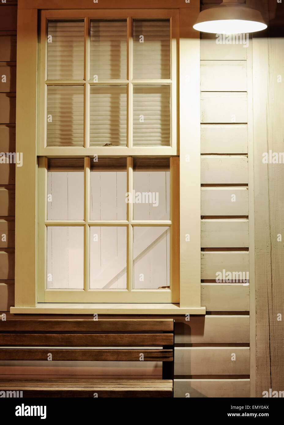 Facade building window and street lamp light at night Stock Photo - Alamy