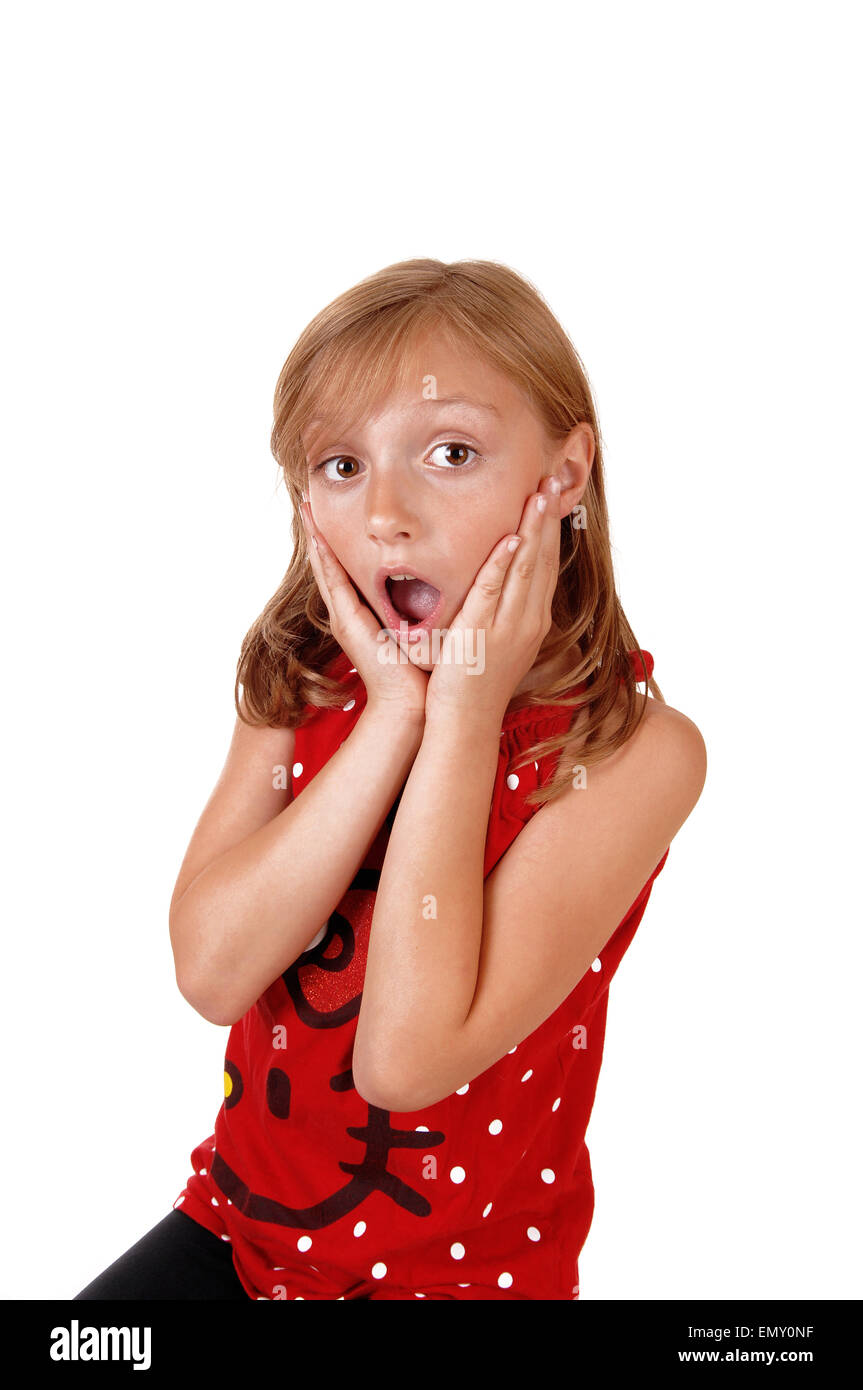 A Blond Young Girl With A Wait Open Mouth Can Not Believe What She Sea