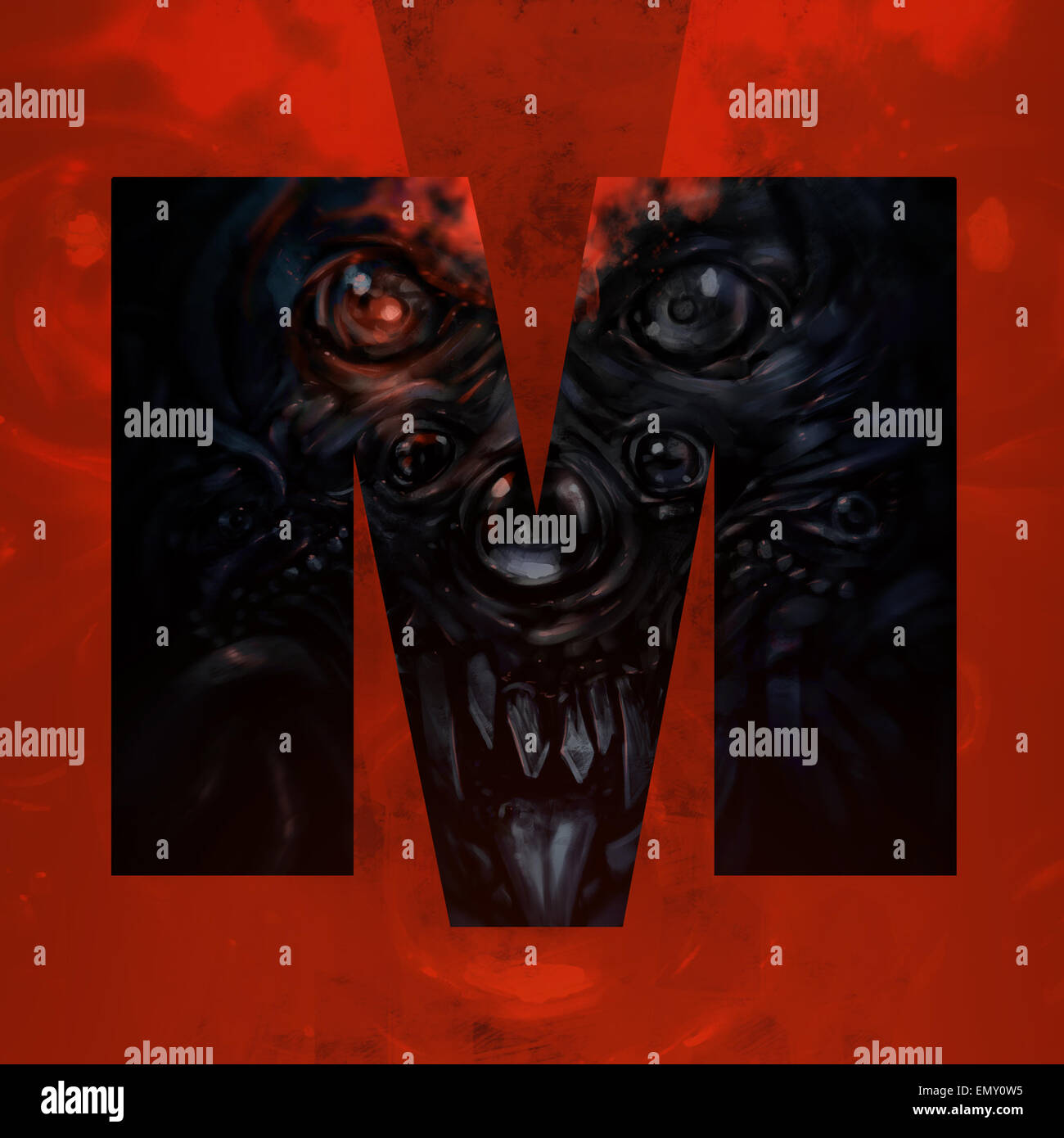 Monster letter M. Letter sign with horrible and evil monster face ...