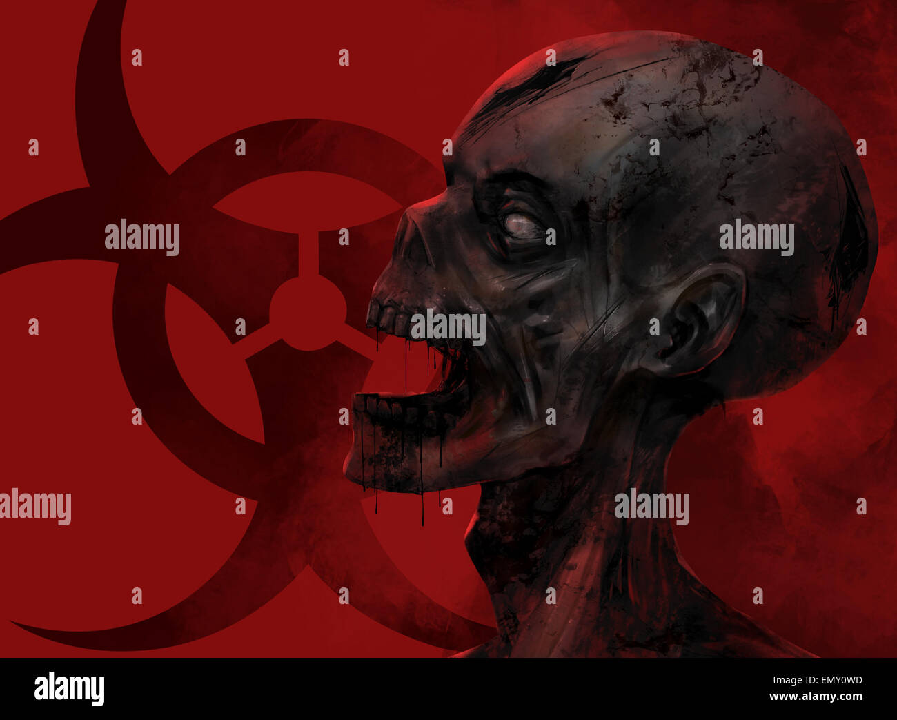 Zombie face closeup. Fantasy dead zombie face staring at the chemical ...