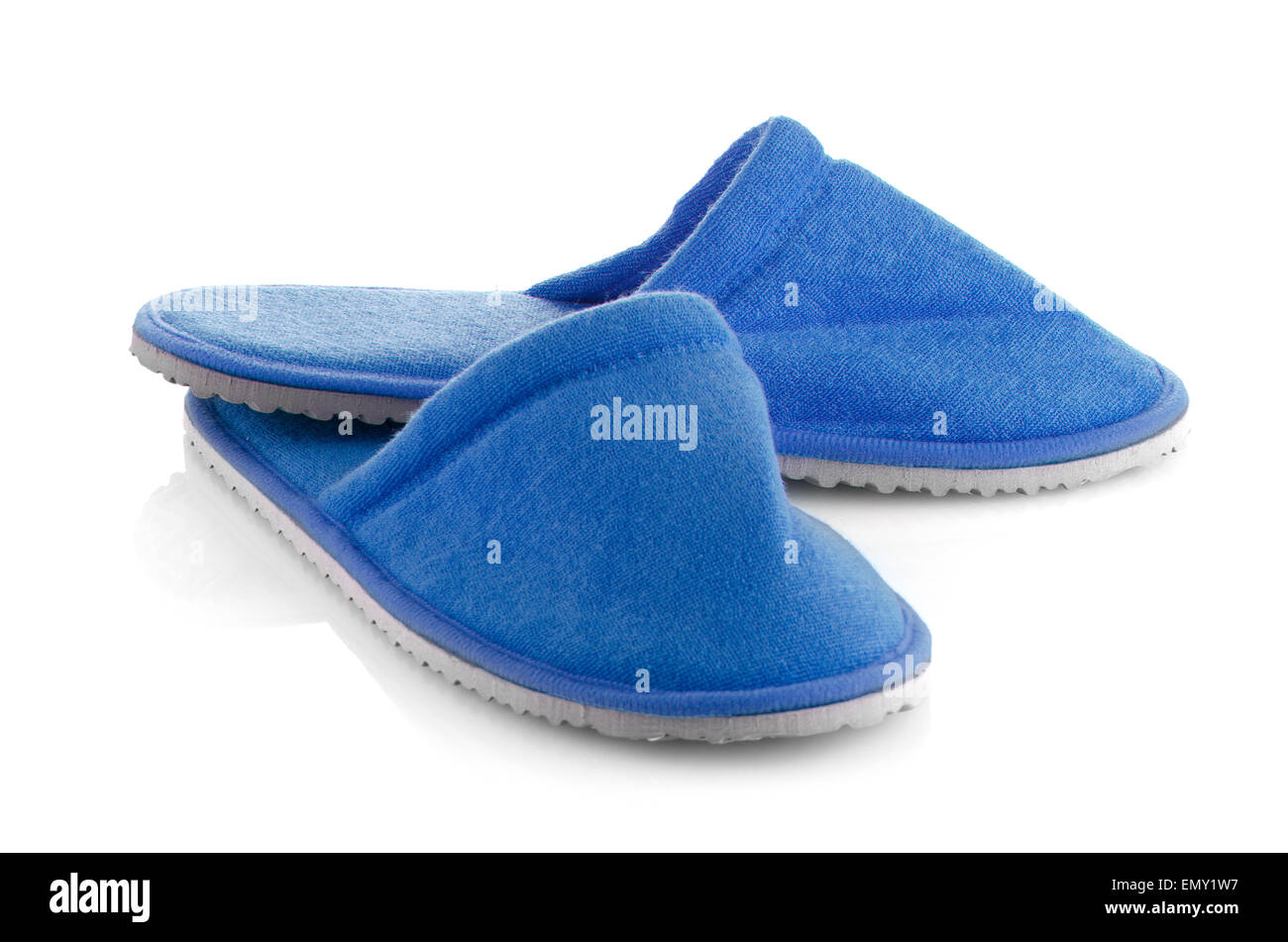 A pair of blue slippers on a white background Stock Photo - Alamy