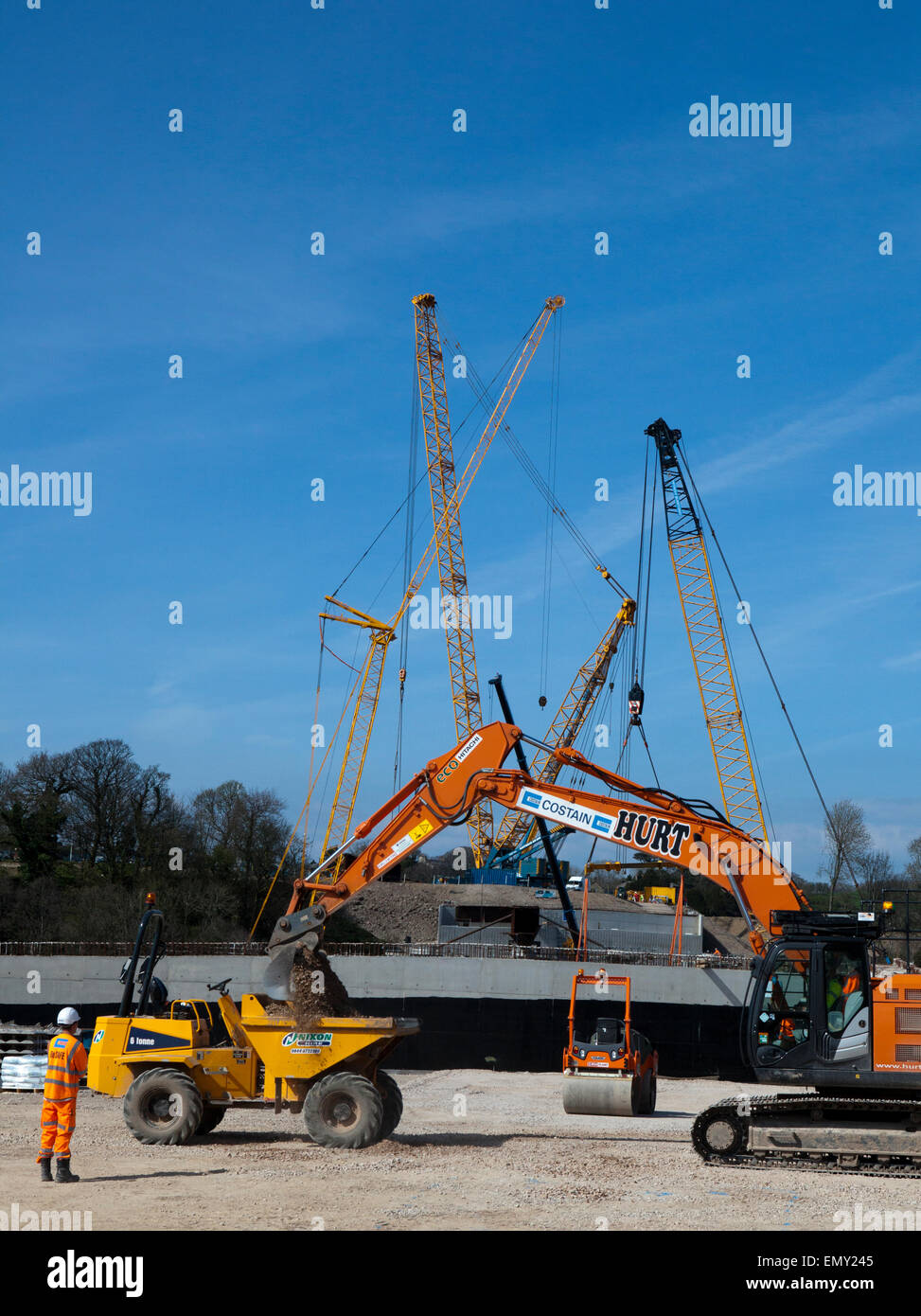 Haevy plant equipment used at Construction of the Heysham to Lancaster ...