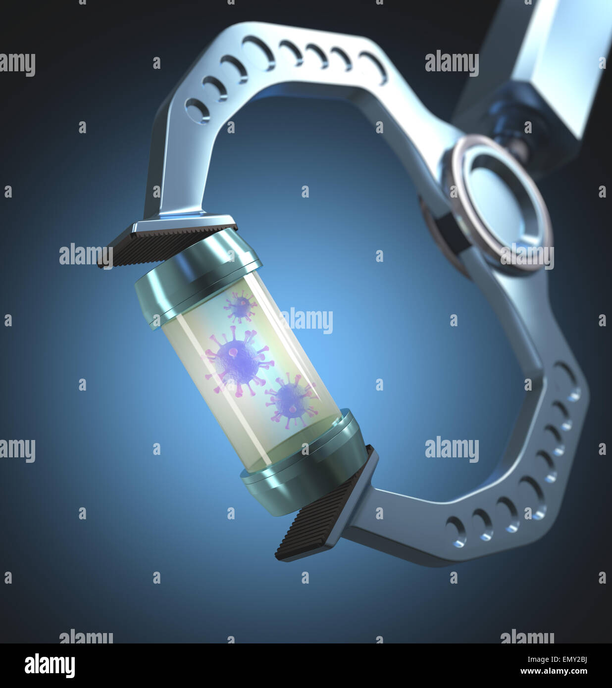 Robotic hand manipulating virus. Concept of technology in combating ...