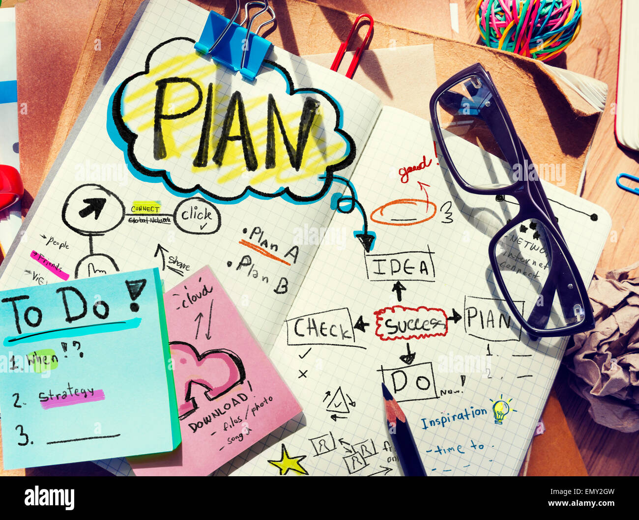 Messy Notes with No People and Plan Concept Stock Photo - Alamy