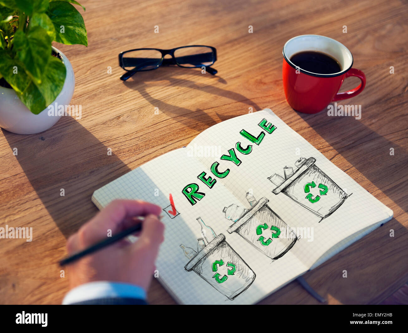Office Table with Recycling Concept Stock Photo - Alamy