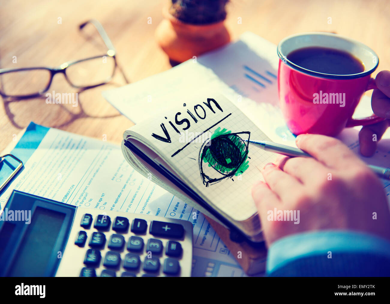 Businessman Notepad Word Vision Concept Stock Photo - Alamy