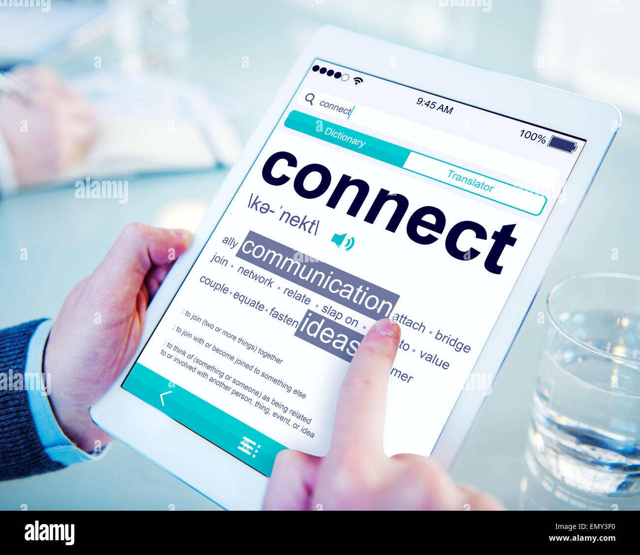 Man Reading the Definition of Connect Stock Photo - Alamy