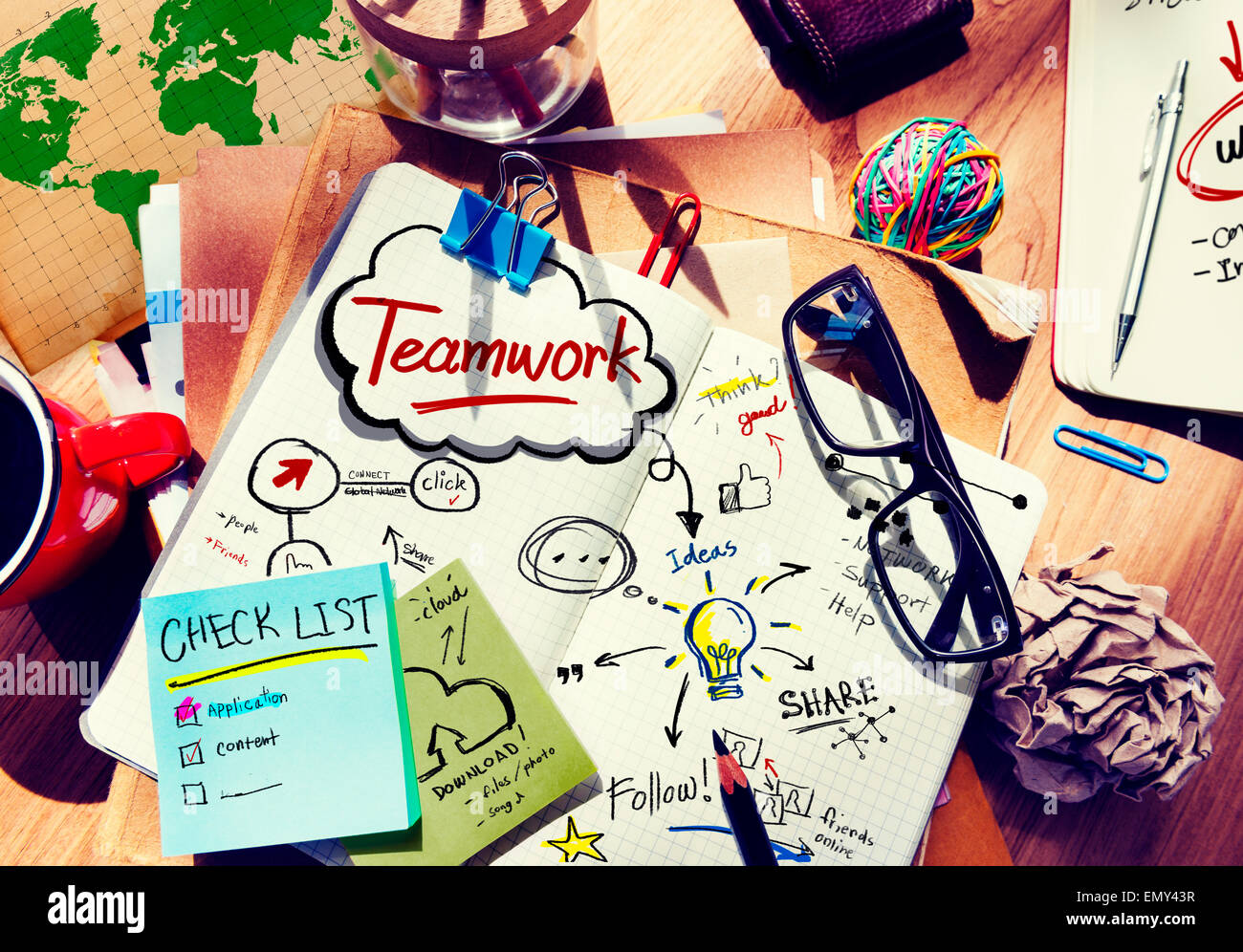 Notebook and Other Equipments Teamwork Concept Stock Photo - Alamy