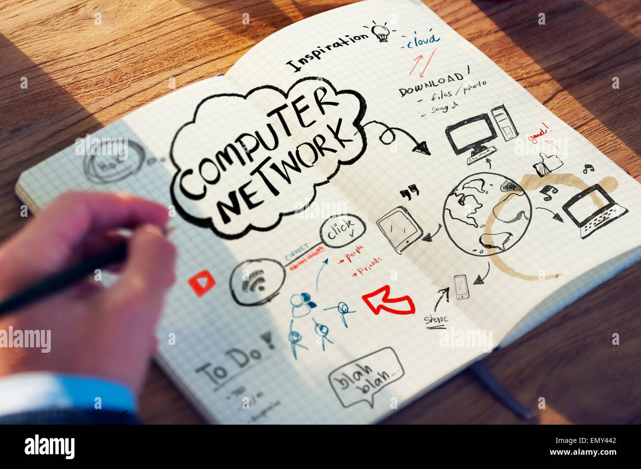 Businessman's man Hand with Computer Network Concept Stock Photo - Alamy