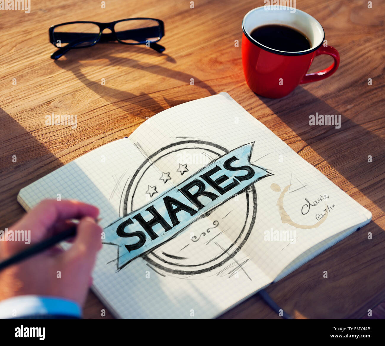 Businessman's table with Shares Concept Stock Photo - Alamy