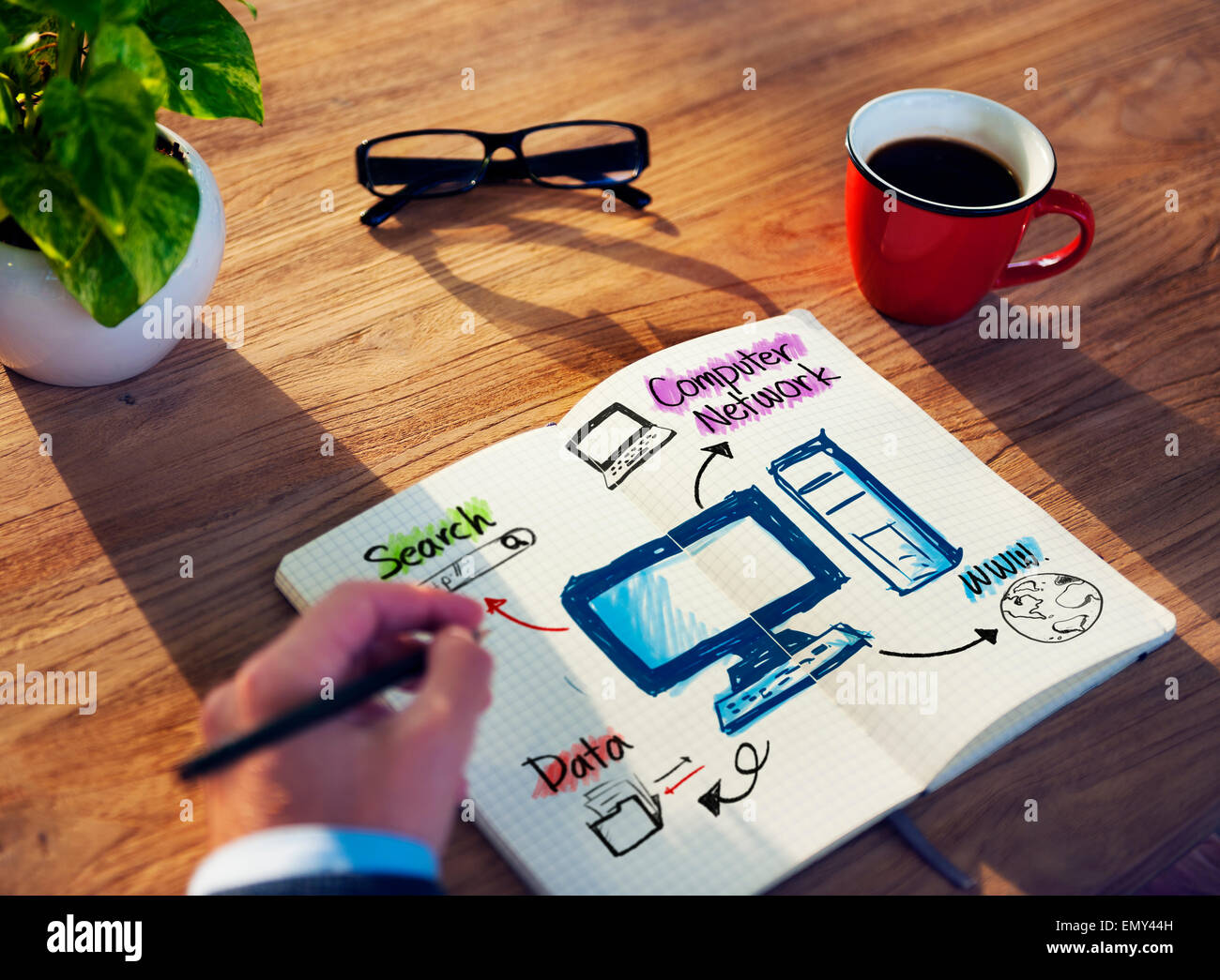 Businessman Brainstorming About Computer Network Stock Photo - Alamy