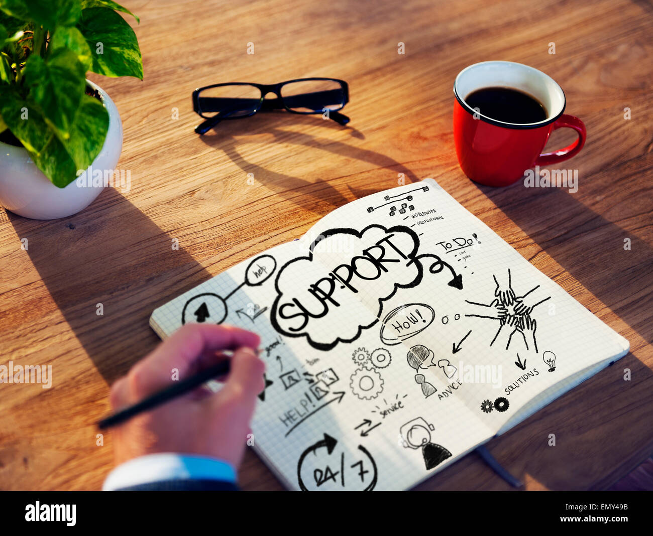 Businessman Sketching About Support Concept Stock Photo - Alamy