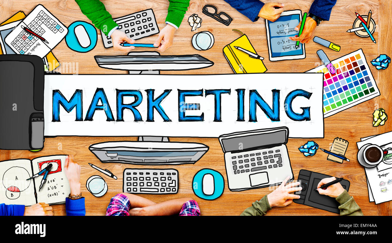 Group of Hands with Marketing Concepts in Photo and Illustration Stock ...