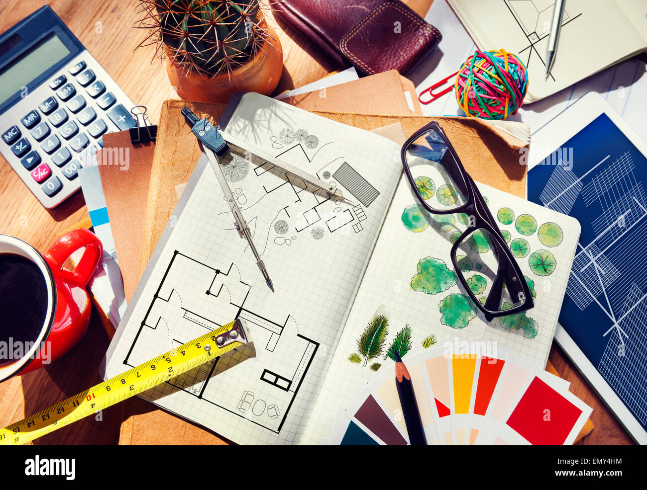 Blueprint architecture table hi-res stock photography and images - Alamy