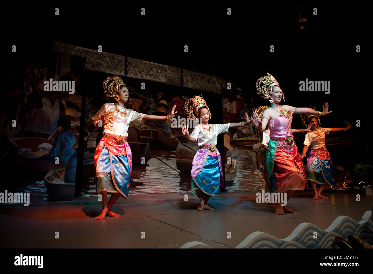 Colourful Thai traditional dance performance for tourist in traditional ...