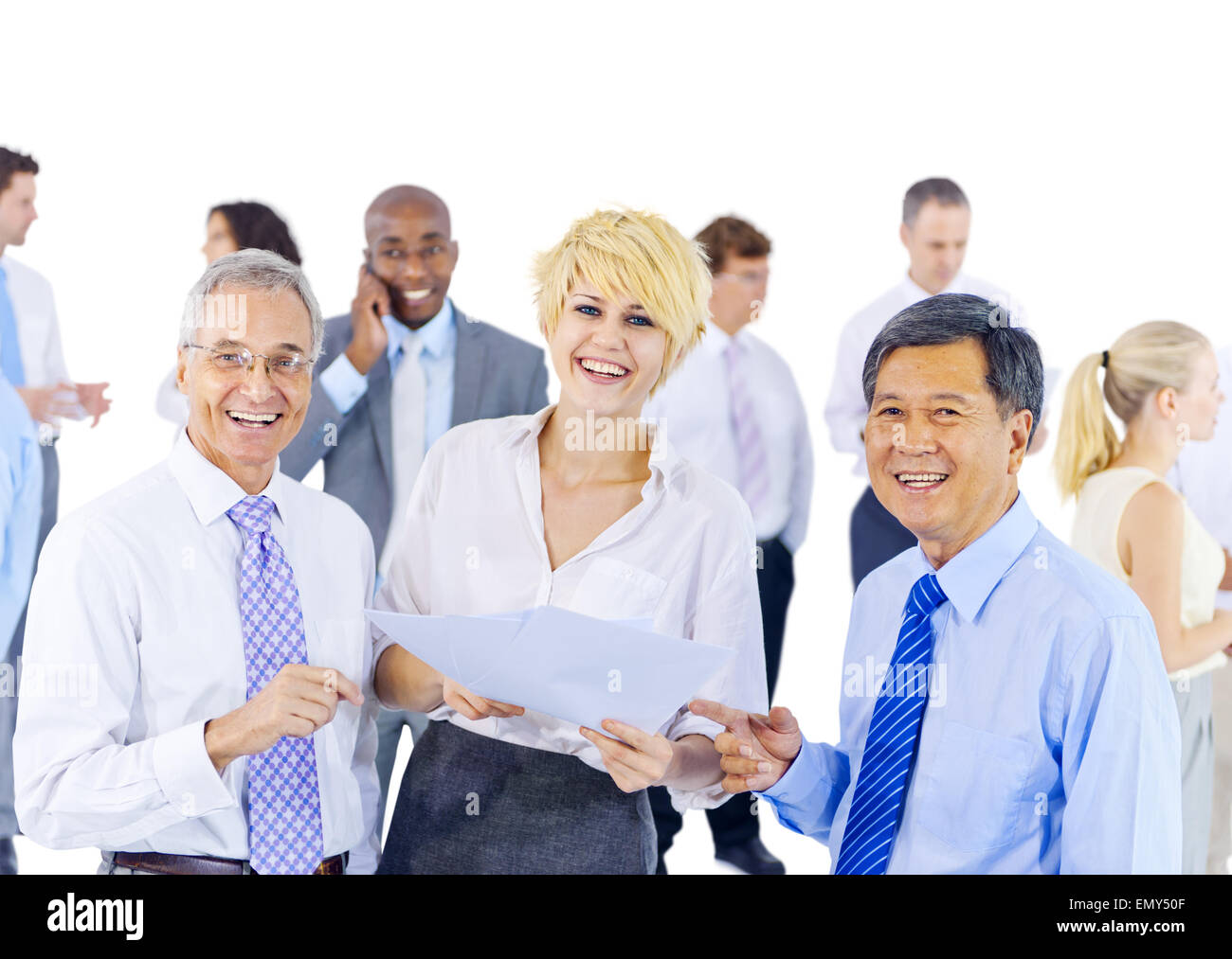 Standing communication smiling crowd face to face hi-res stock ...