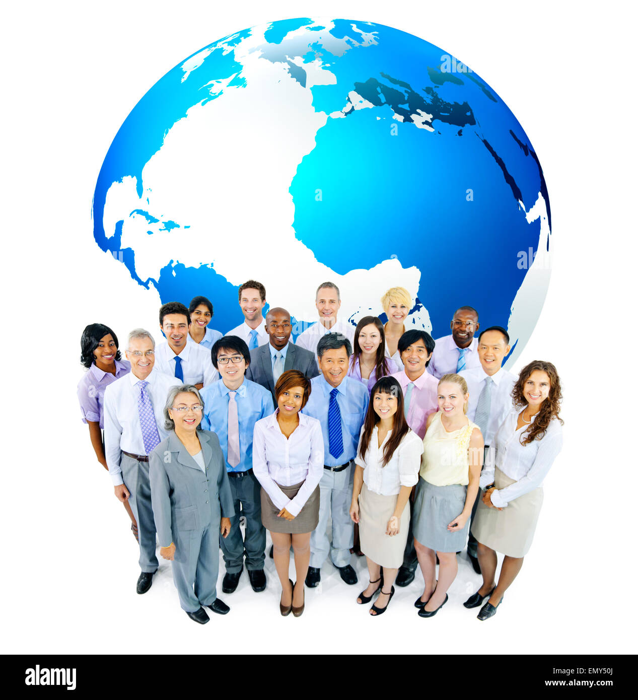 Group Of Multi Ethnic Business People Standing In Front Of A Globe