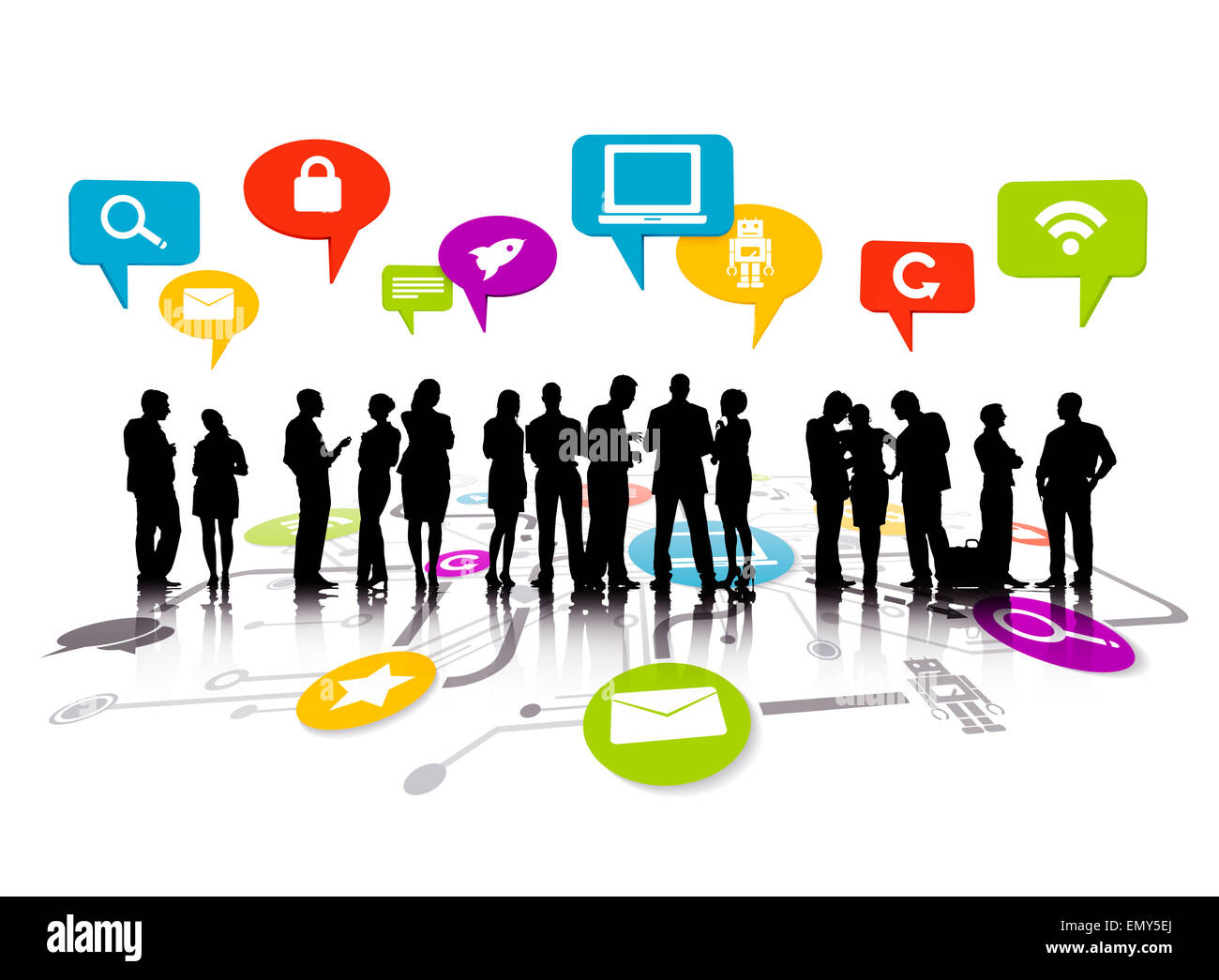 Group Of Business People Working And Global Networking Symbols Stock ...